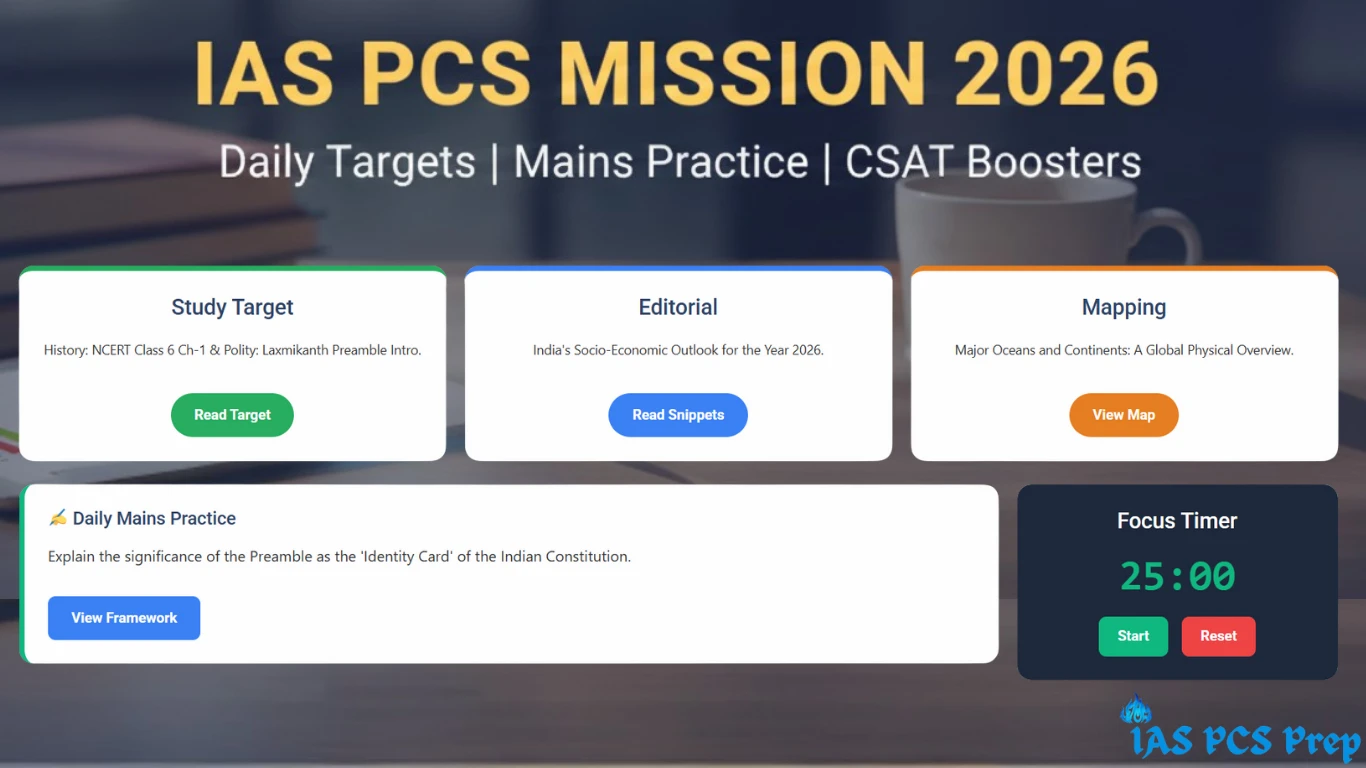 Daily Mission - IAS PCS Mission 2026 Study Plan & Dashboard